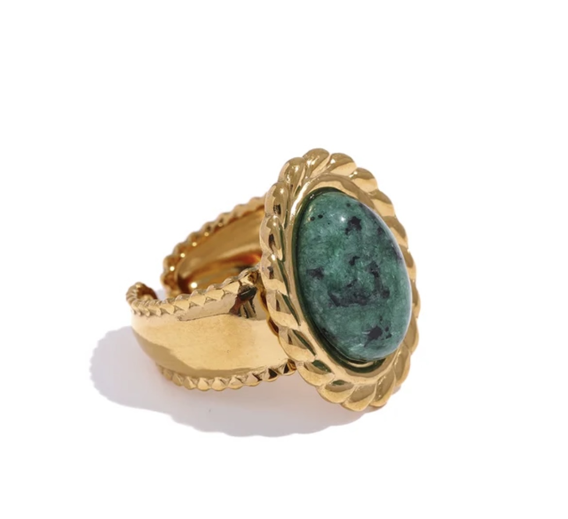 Anillo Verde piedra natural acero inox - Cleopatra